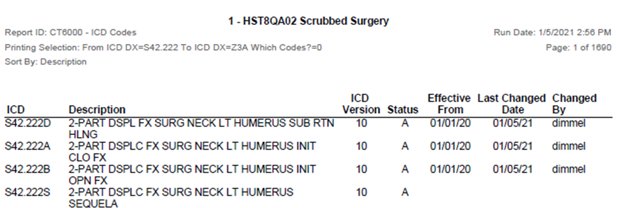 CT6000 – ICD Diagnosis Codes