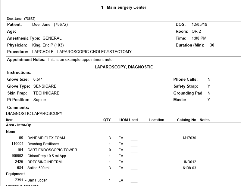 E63000 - Physician Preference Card By DOS