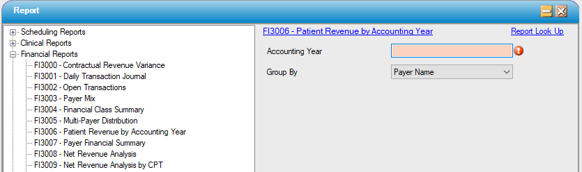FI3006 - Patient Revenue by Accounting Year